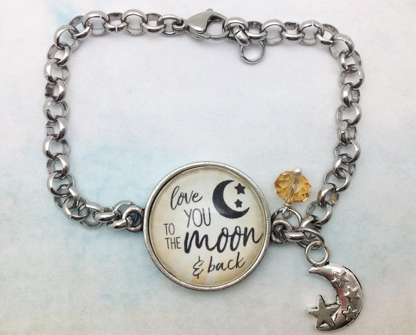 Love You To The Moon and Back Pewter Rolo Bracelet – Urban Charm